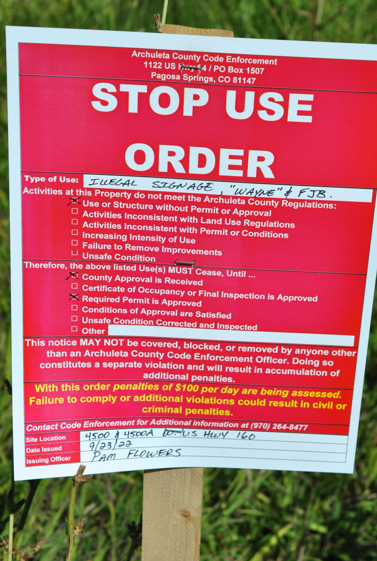 Stop Notice Regarding My Banners Received from Archuleta County ...